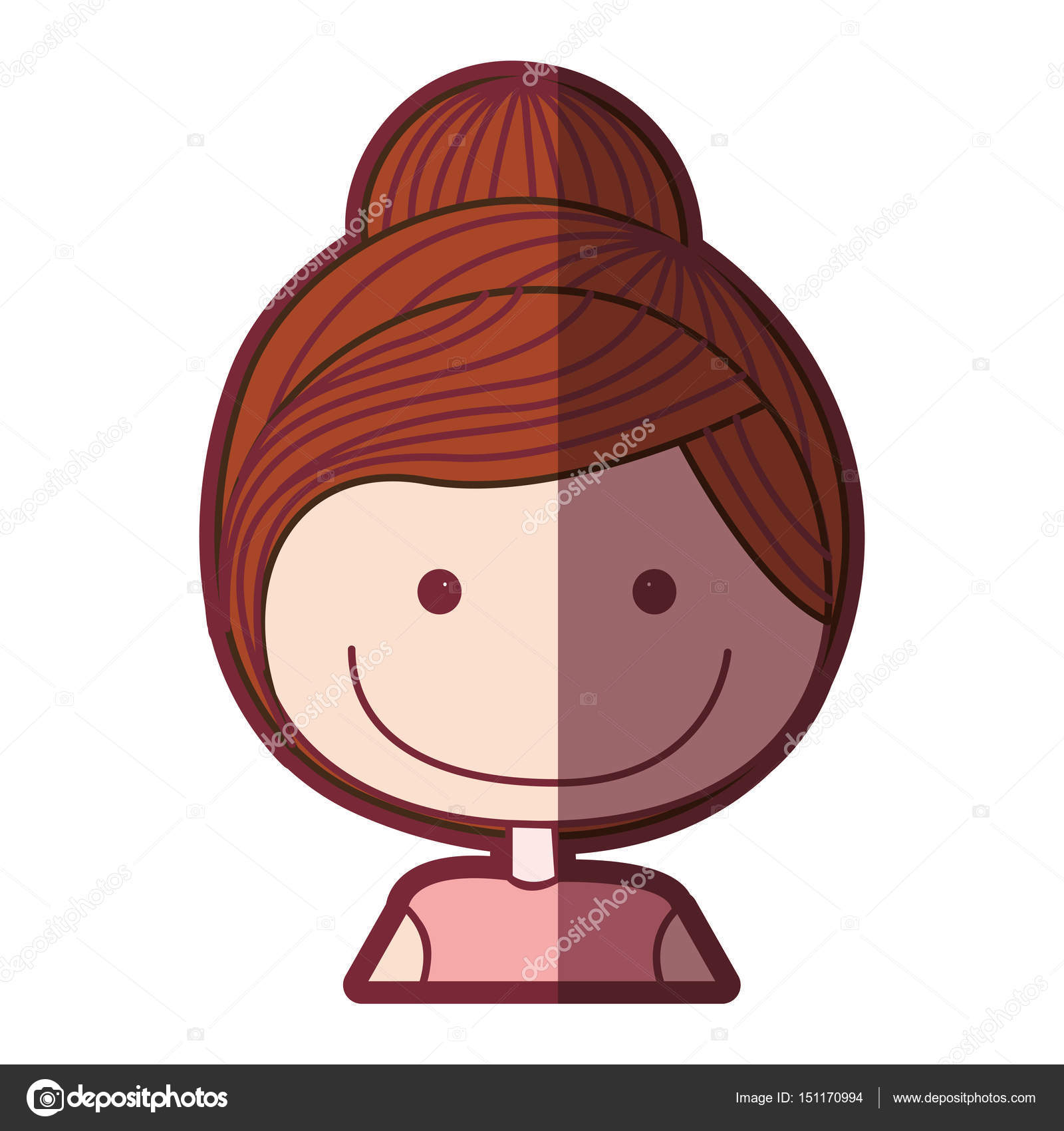 Color silhouette shading cartoon half body girl with collected hair ...