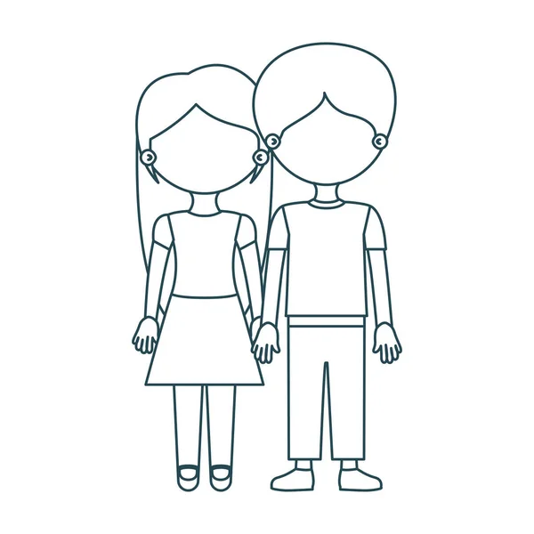 Blue contour with color sections faceless couple girl with skirt and ...