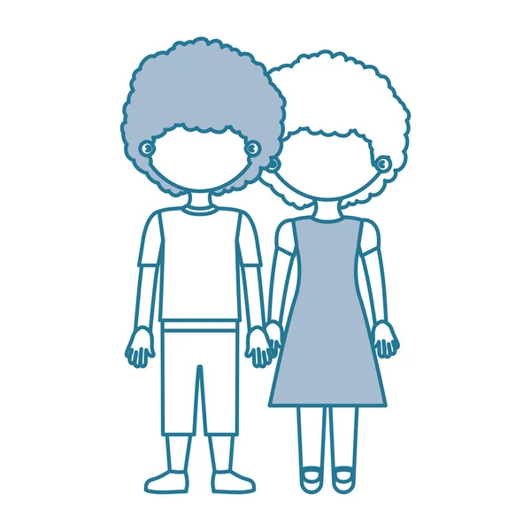 Blue contour with color sections faceless couple girl with skirt and ...