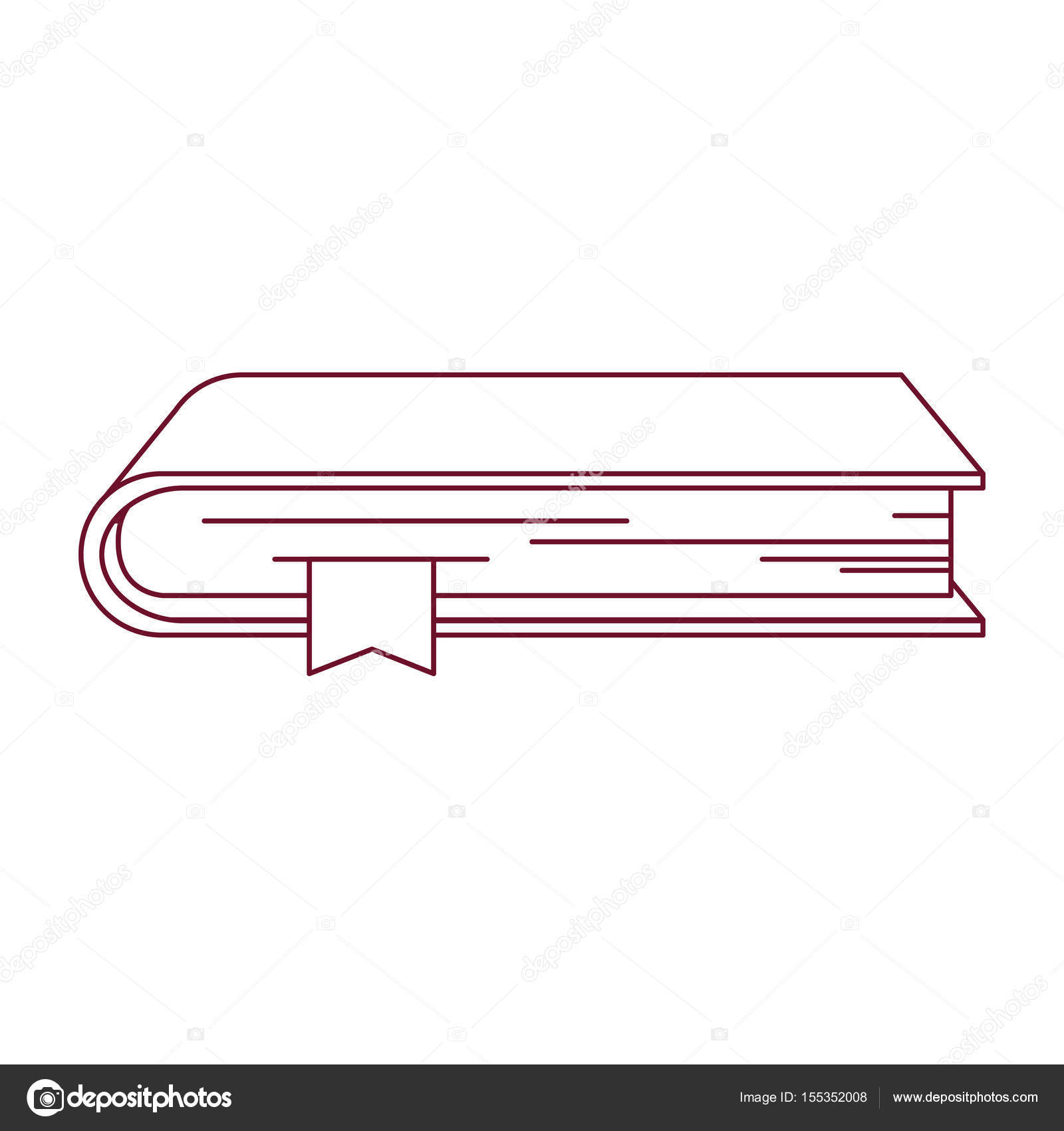 Dark red line contour of book with bookmark — Stock Vector ...