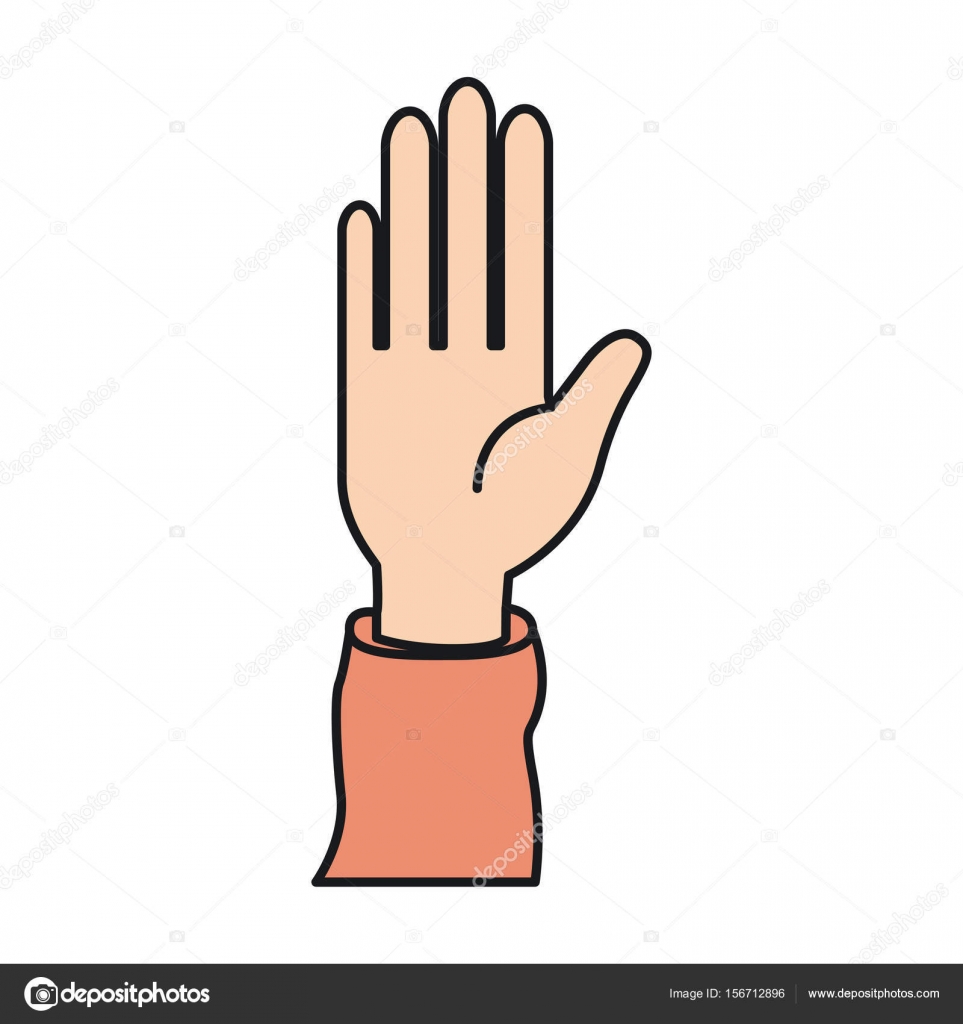 Colorful silhouette front view right palm hand extended up for greeting ...