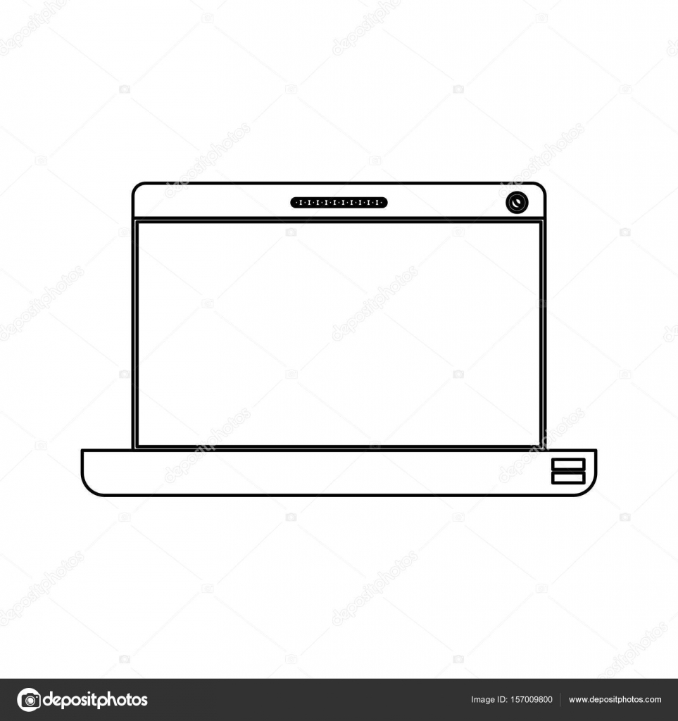 White background with monochrome silhouette of laptop computer in front ...