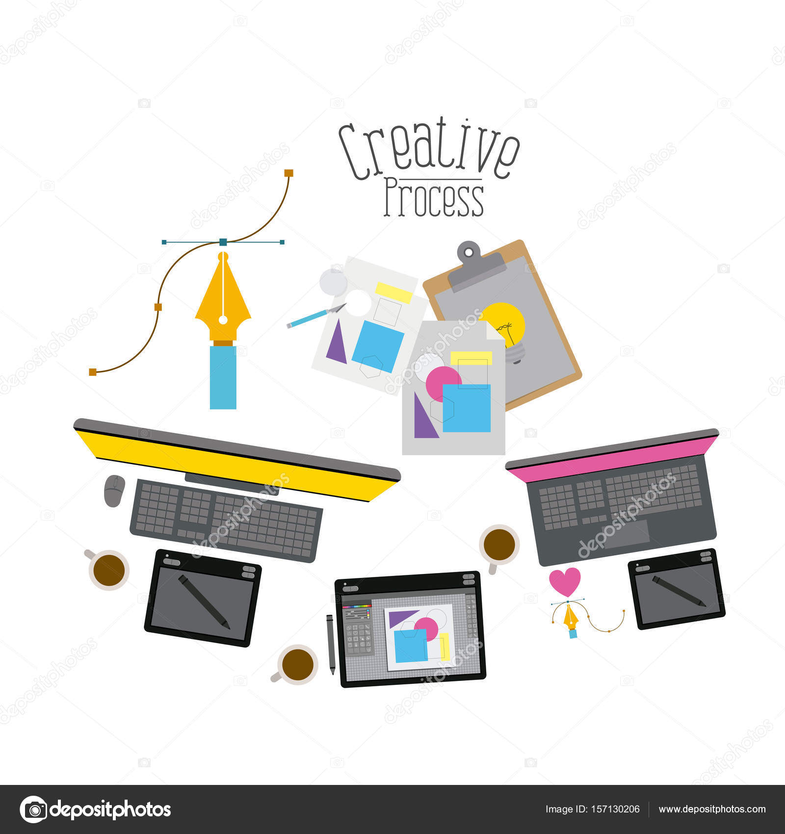 Colorful background with creative process with tech elements to design ...