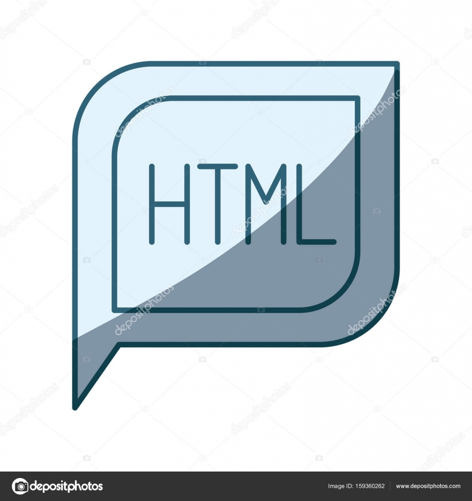 Blue shading silhouette dialogue square with tail with html symbol ...