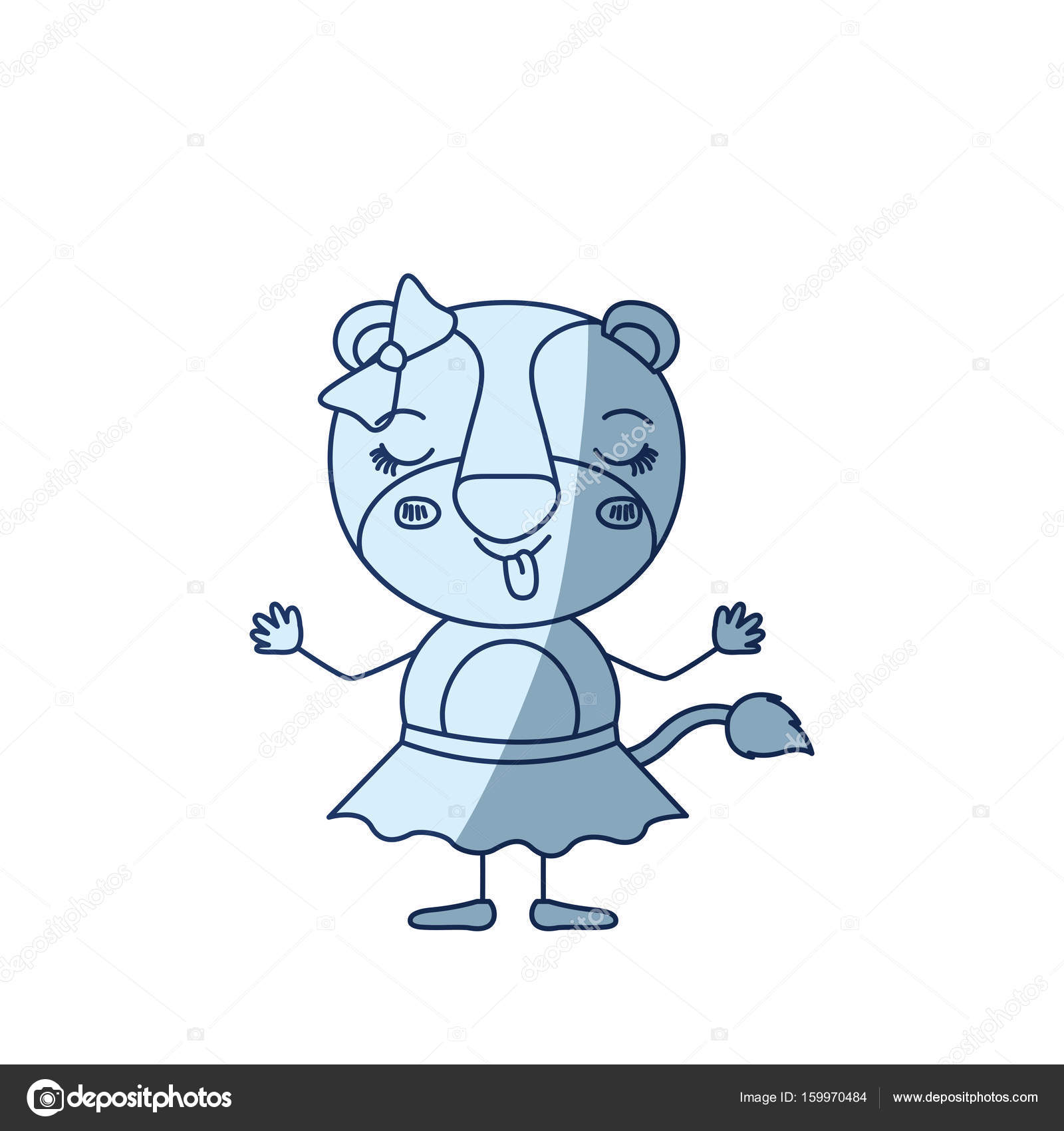Blue color shading silhouette caricature of cute female lioness in ...