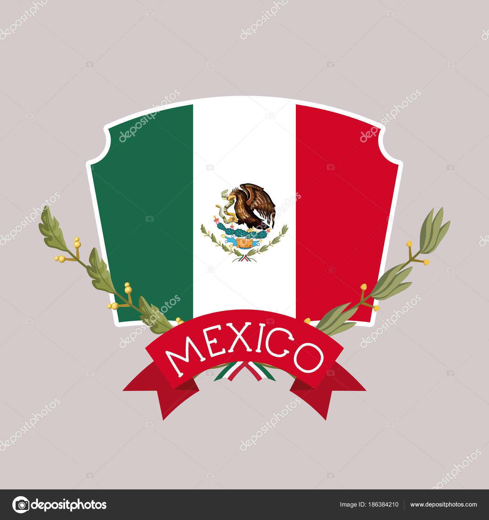 Mexico insignia flag with ribbon in colorful silhouette Stock Vector ...