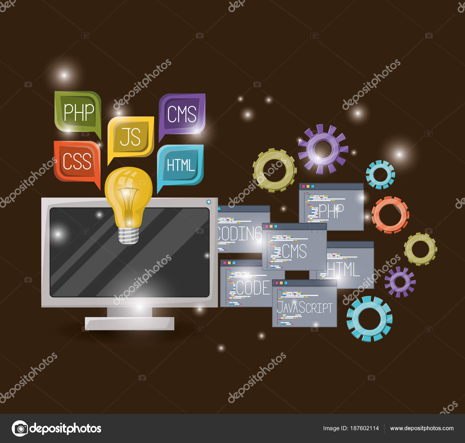 Red wine color background with brightness of display computer and gears ...