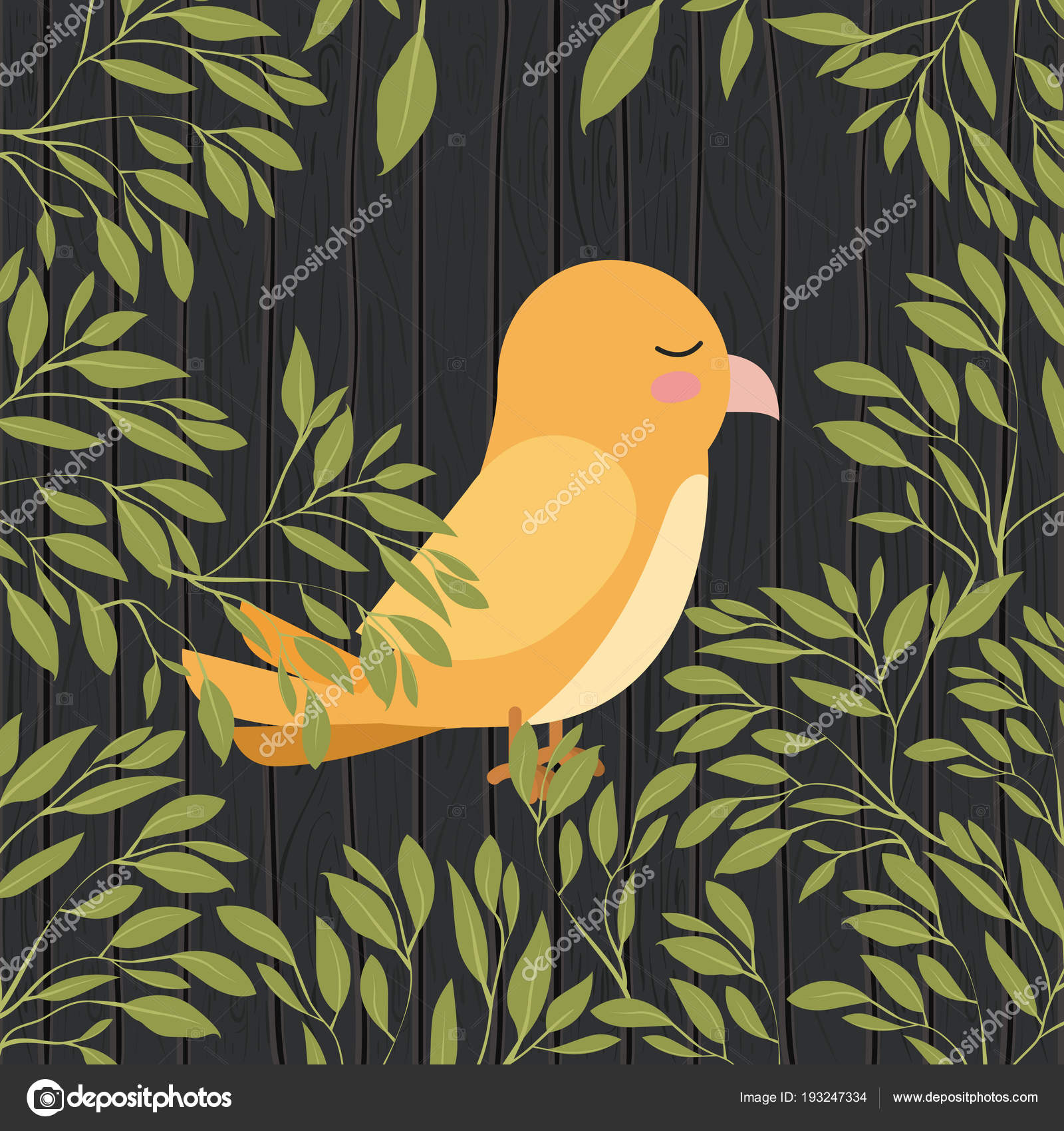 Cute yellow bird in forest scape scene Stock Vector Image by ...
