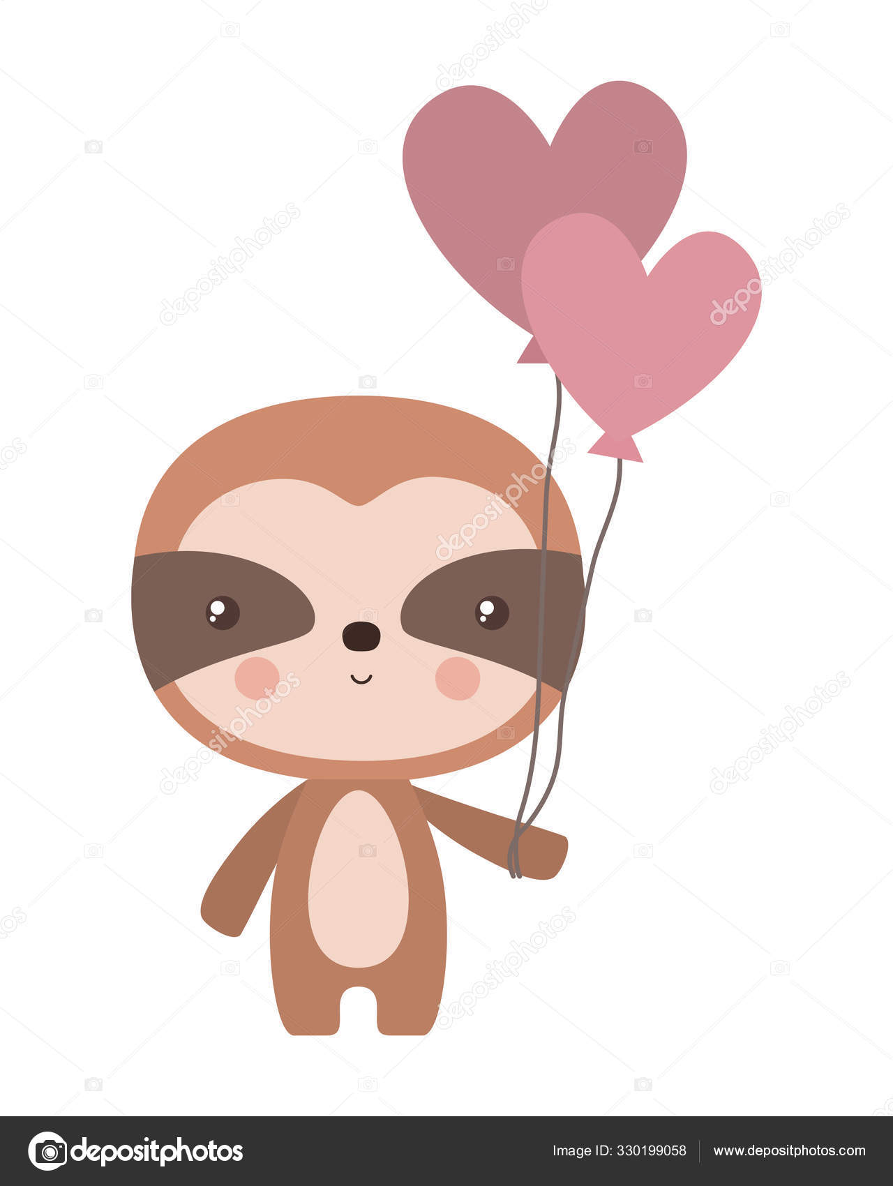 Cute sloth bear cartoon with hearts balloons vector design Stock Vector ...
