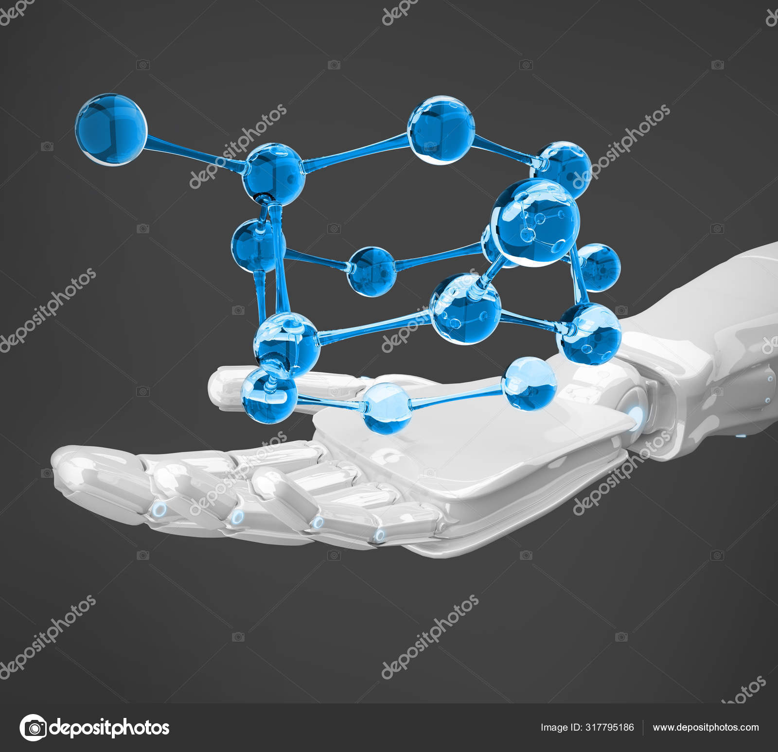 White robot hand present molecule formula. 3d rendering Stock Photo by ...