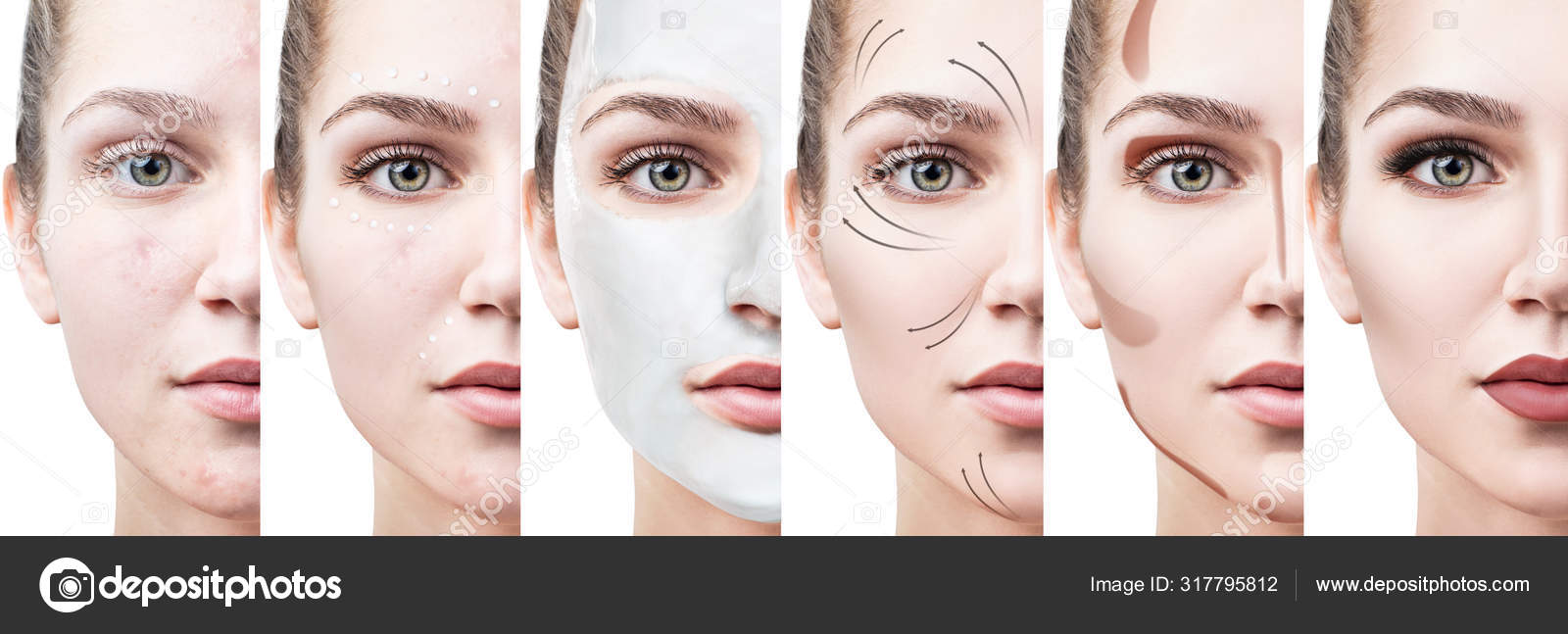 Beautiful woman step by step improves her skin condition. — Stock Photo ...