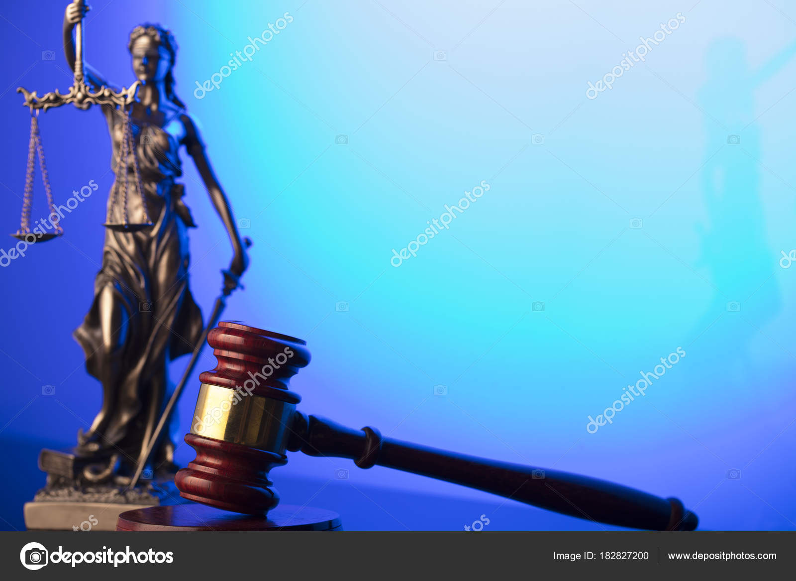 Law Justice Concept Themis Statue Judges Gavel Blue Background Place ...
