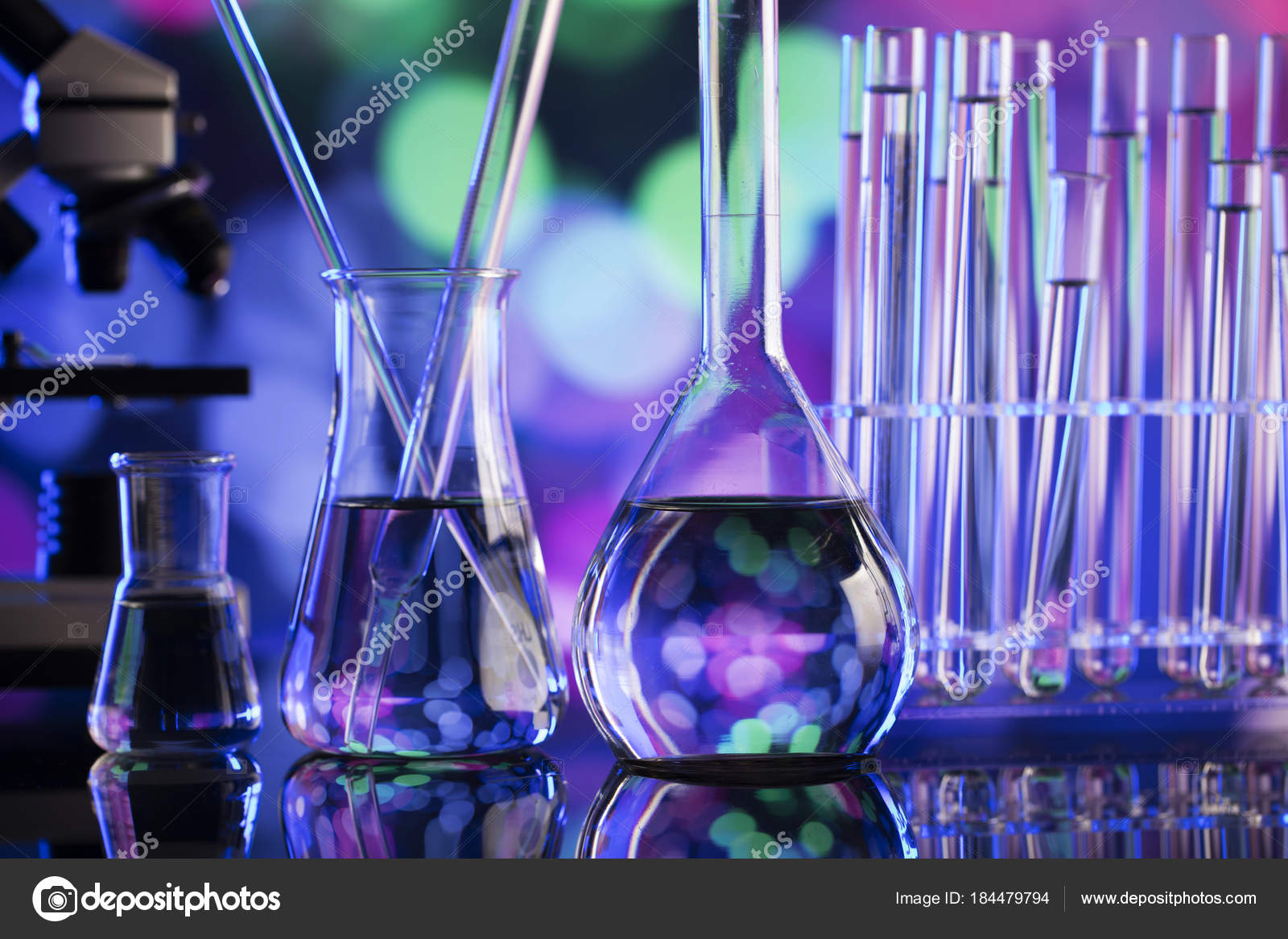Science Experiment Concept Background Laboratory Beakers Microscope ...