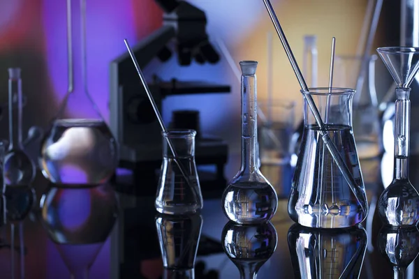 Science Experiment Concept Background Laboratory Beakers Microscope ...