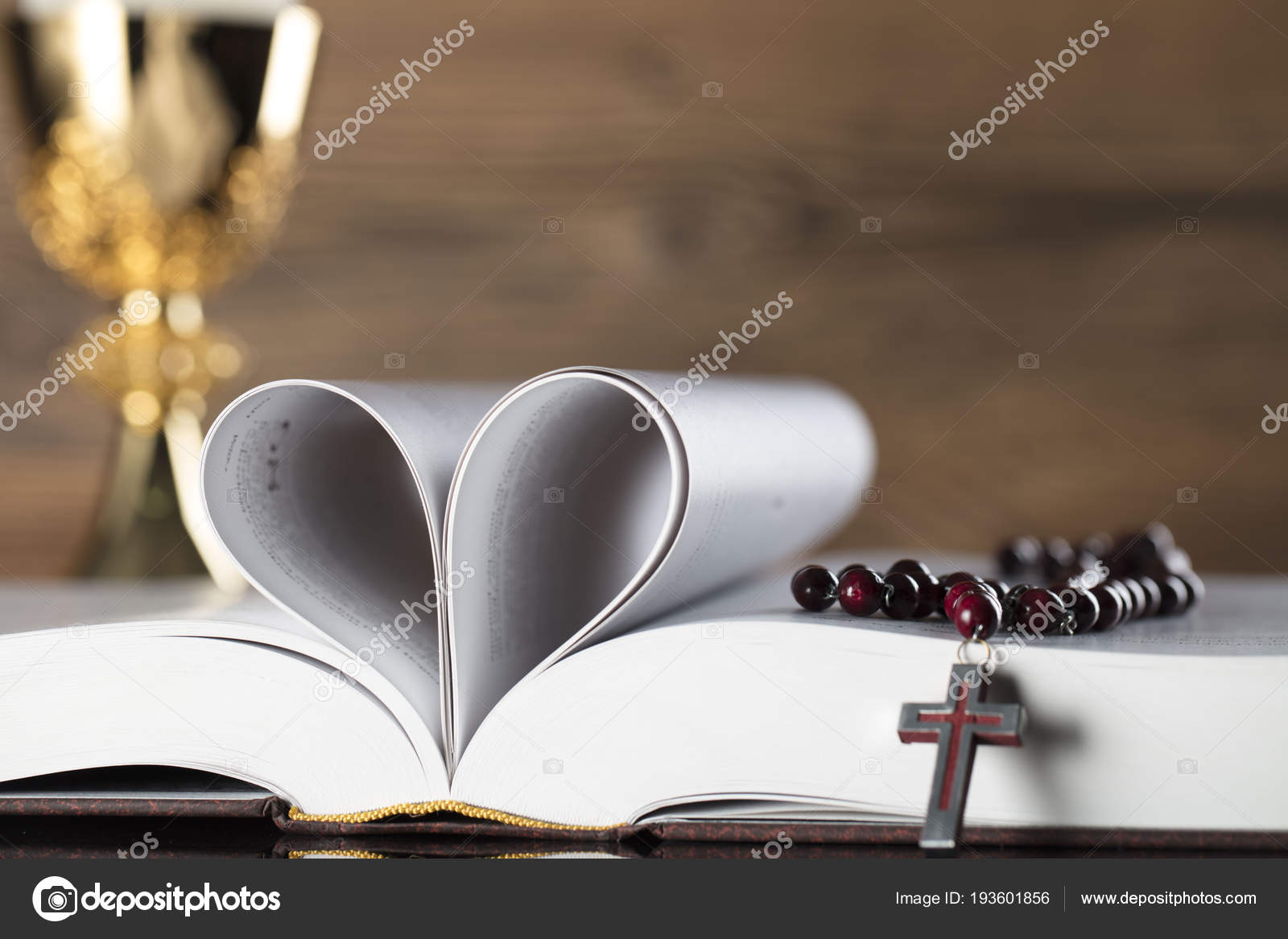 First Holy Communion Theme Holy Bible Golden Chalice Brown Background ...