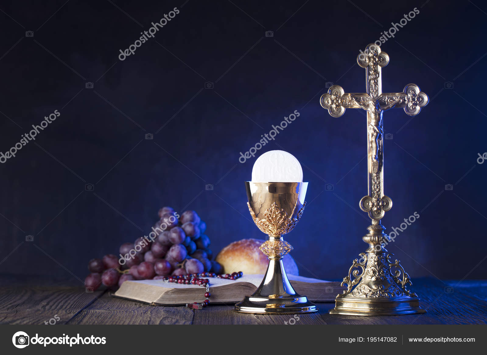 First Holy Communion Theme Cross Holy Bible Rosary Golden Chalice ...