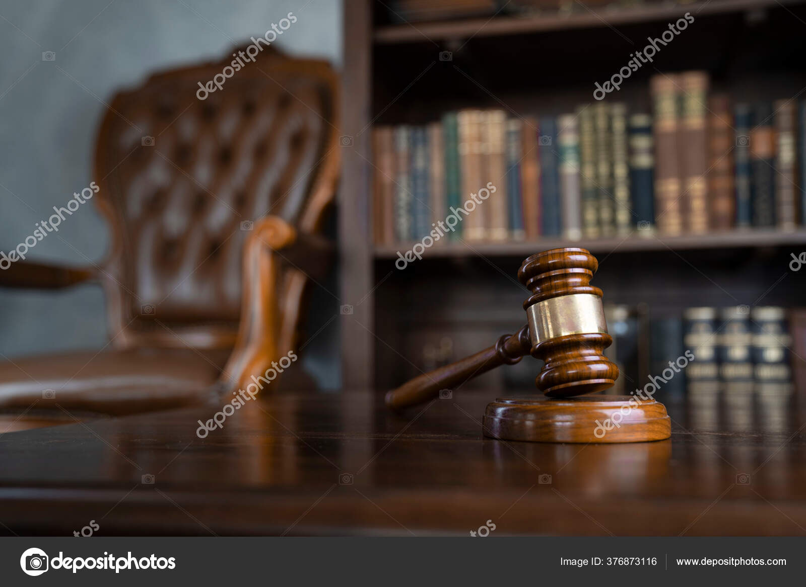Judge Office Gavel Brown Shining Table Collection Legal Books Bookshelf ...