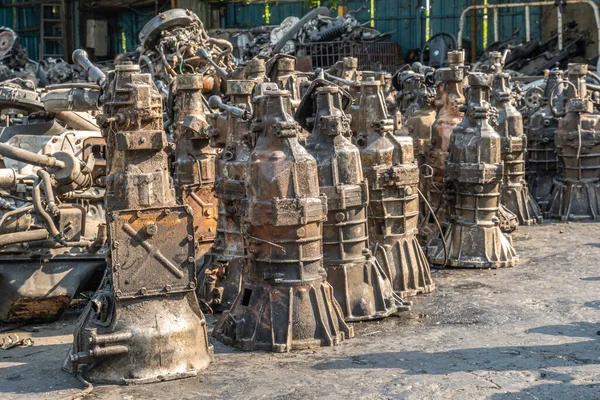 Aluminum engines, gearbox and transmission parts for recycling. Scrap ...