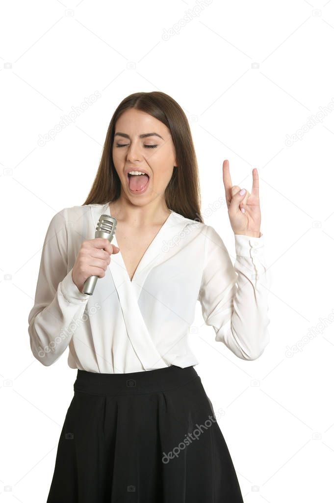 Young woman with microphone — Stock Photo © aletia #132492394