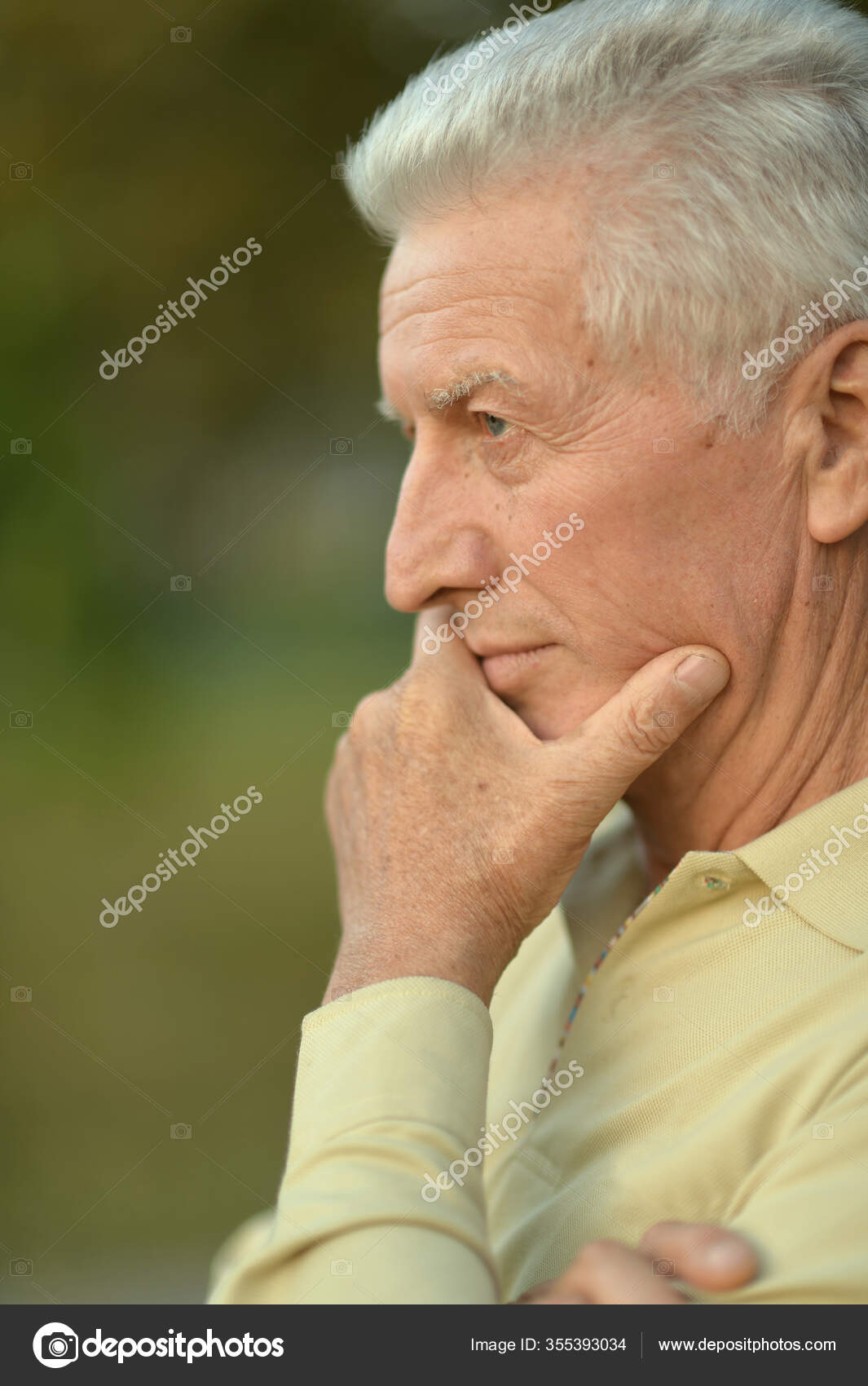 Portrait Sad Senior Man Thinking — Stock Photo © aletia #355393034