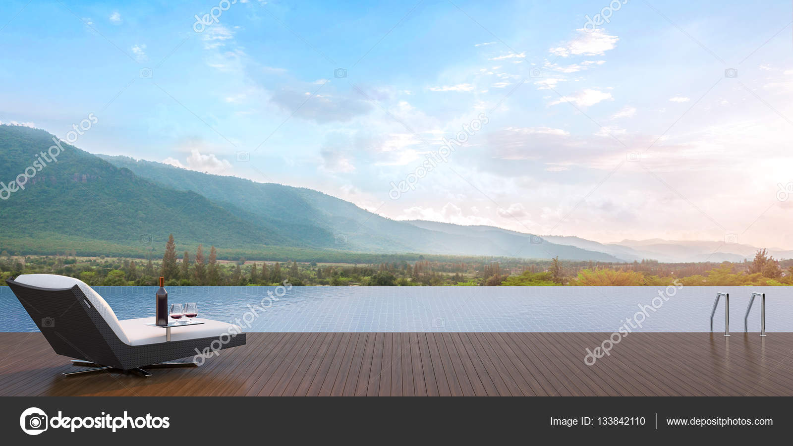 Terrace swimming pool 3D Rendering Image — Stock Photo © onzon #133842110