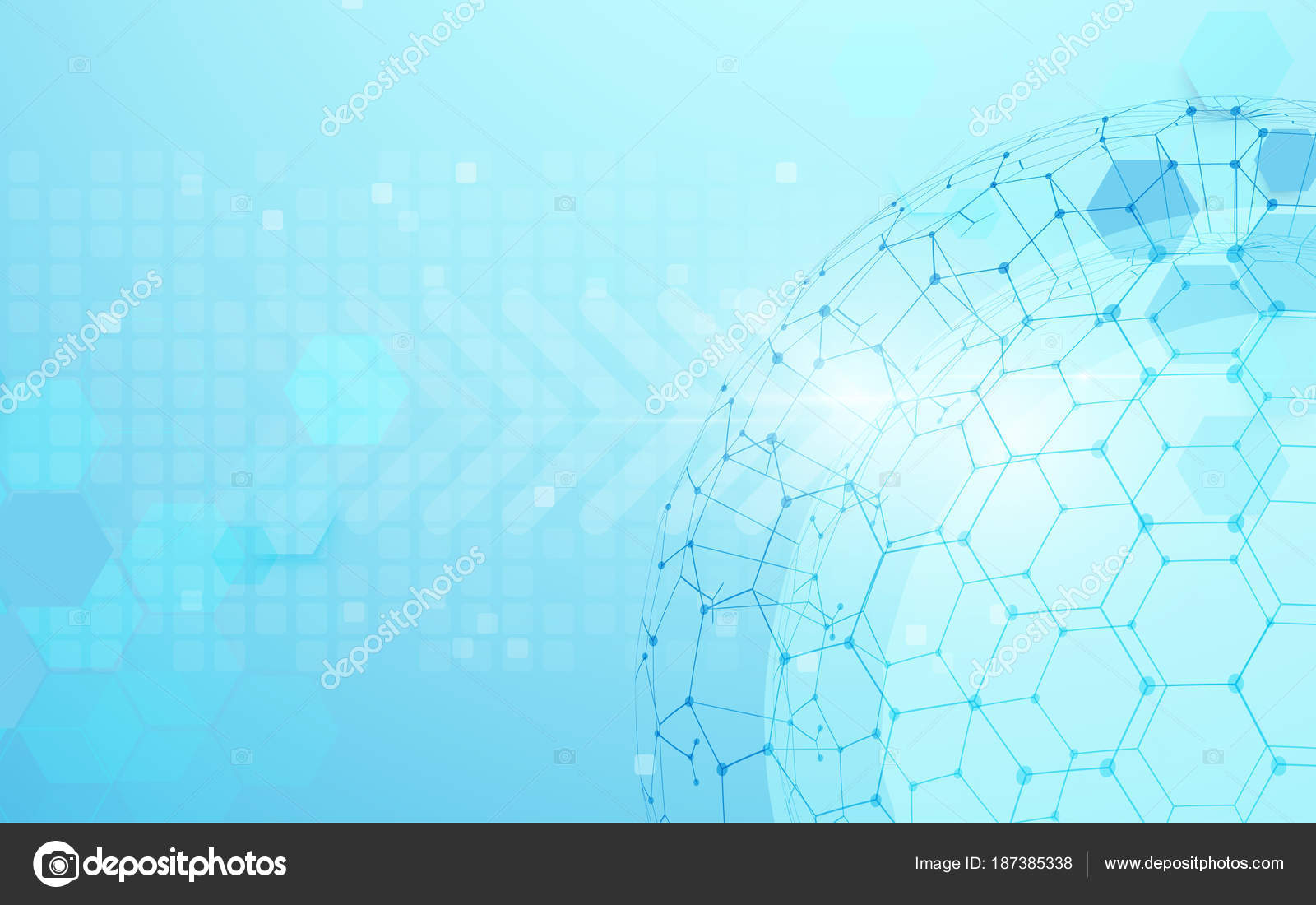 Global network with World map point and lines and triangles, point connecting network on blue ...