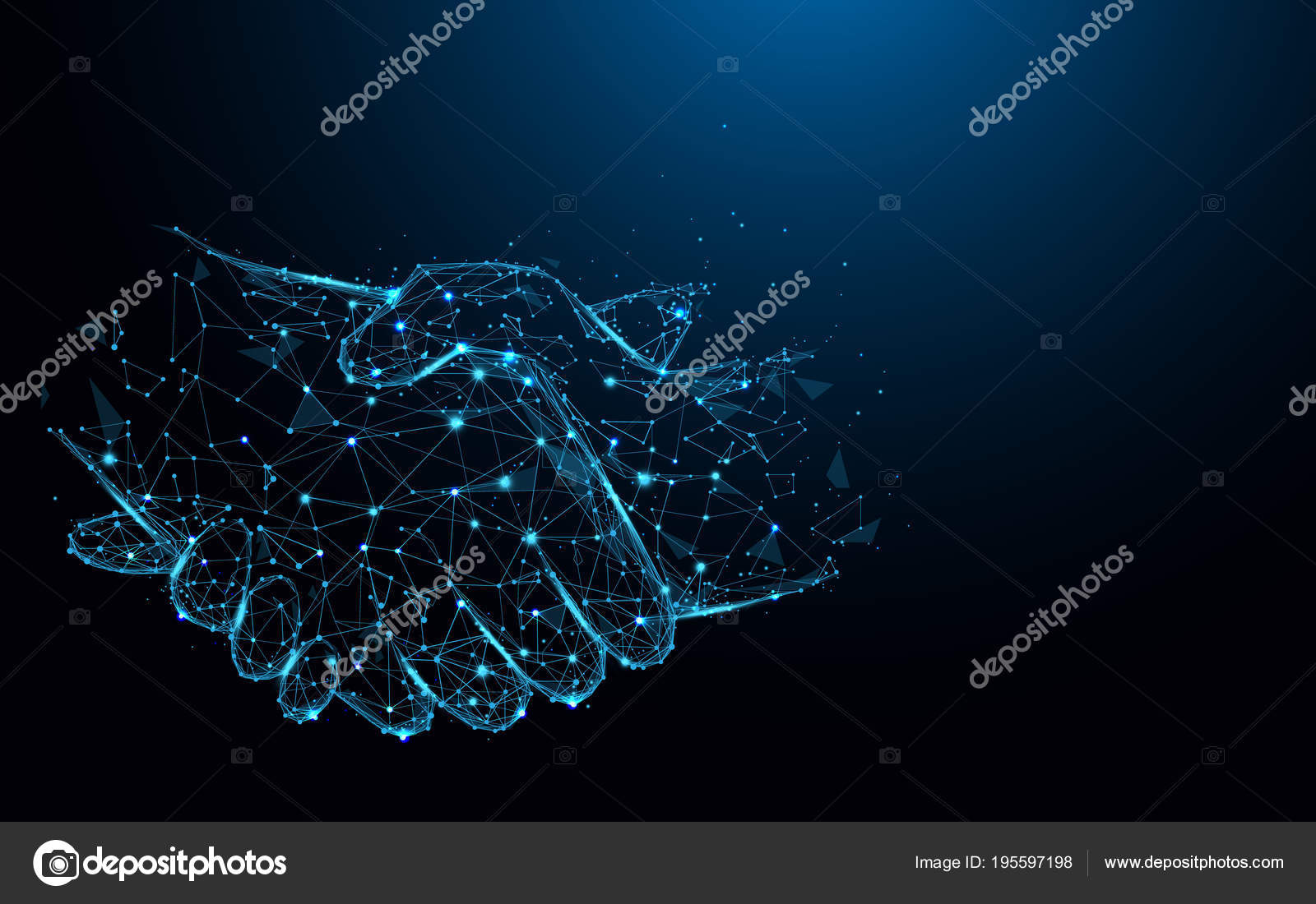 Business handshake lines and triangles, point connecting network on ...
