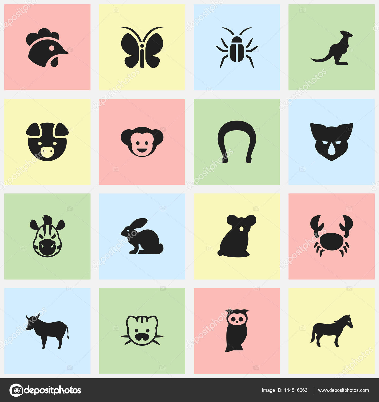 Set Of 16 Editable Zoology Icons. Includes Symbols Such As Horse ...