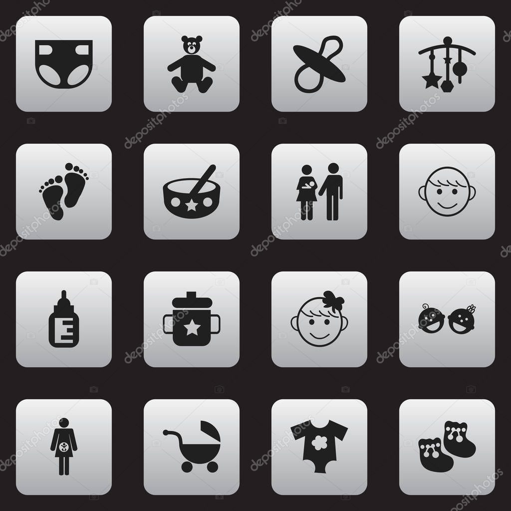 Conjunto de 16 iconos de bebé editables. Incluye símbolos tales como ...