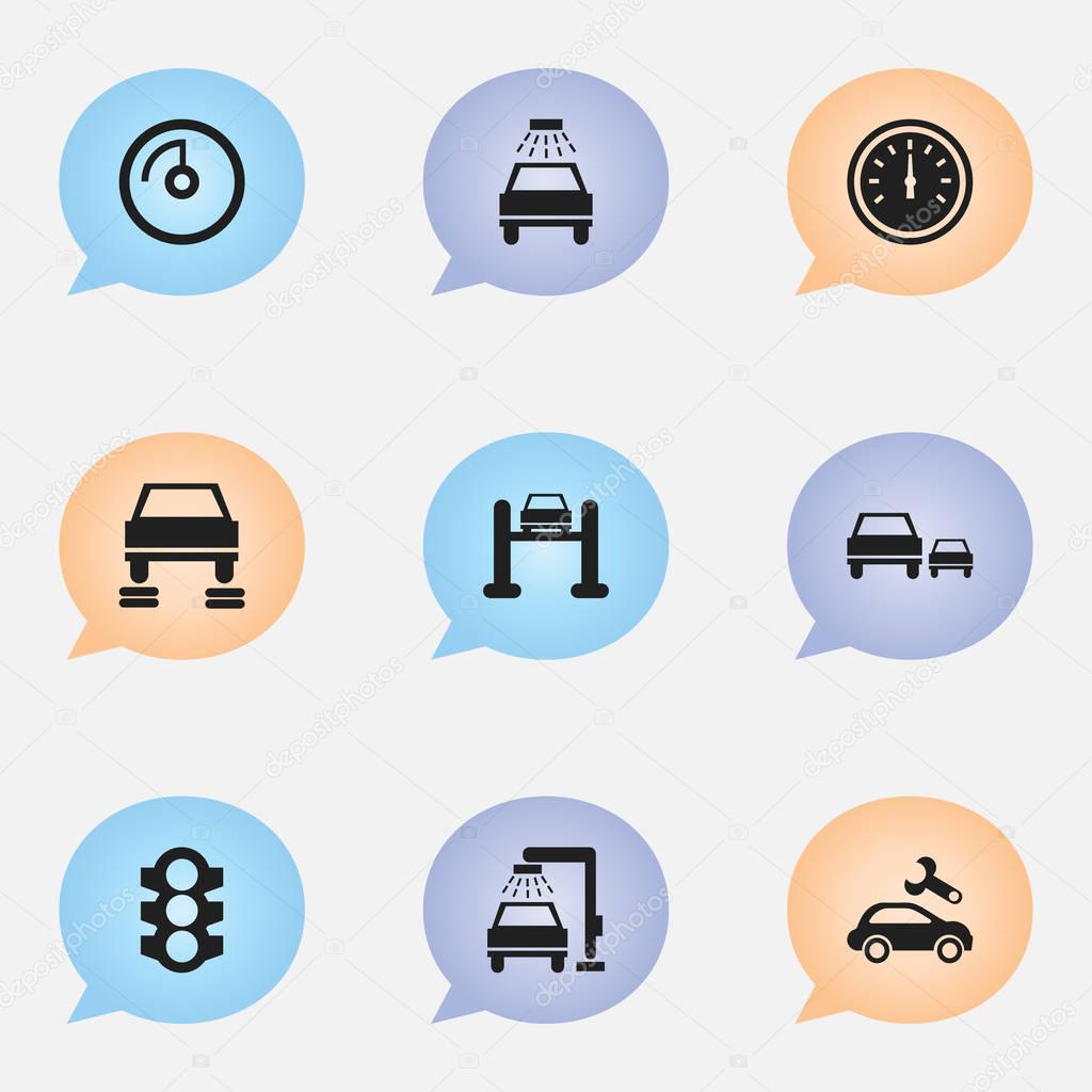 Conjunto de 9 iconos de tráfico editables. Incluye símbolos como ...