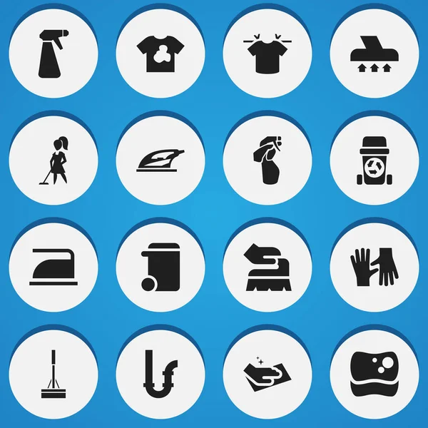 Set Of 16 Editable Cleanup Icons. Includes Symbols Such As Washing ...