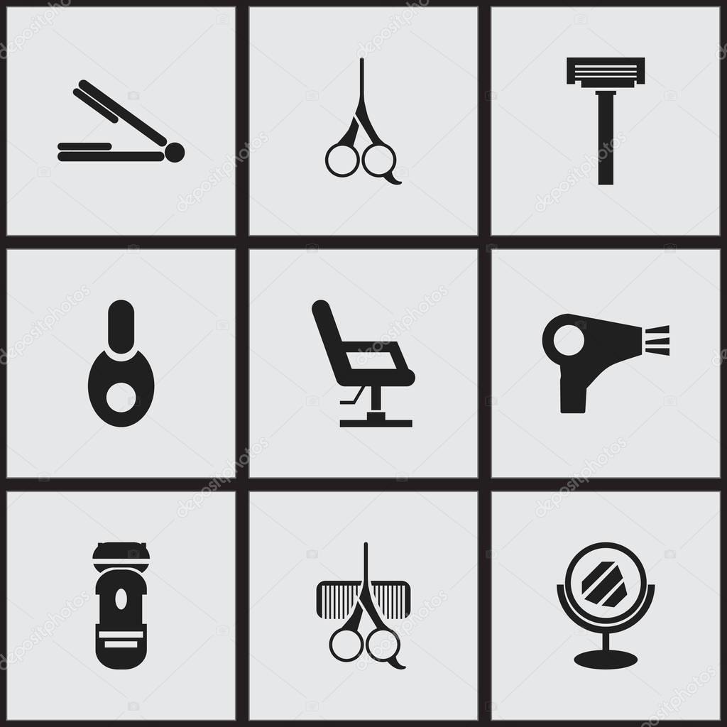 Set de 9 iconos de barbería editables. Incluye símbolos como desecador ...