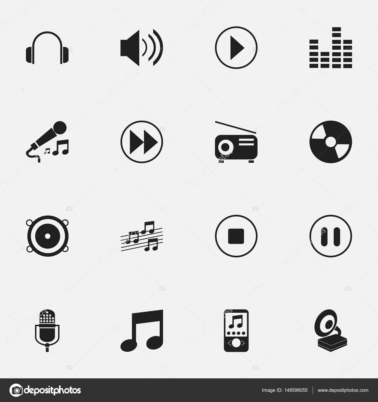 Set Of 16 Editable Mp3 Icons. Includes Symbols Such As Start Audio ...