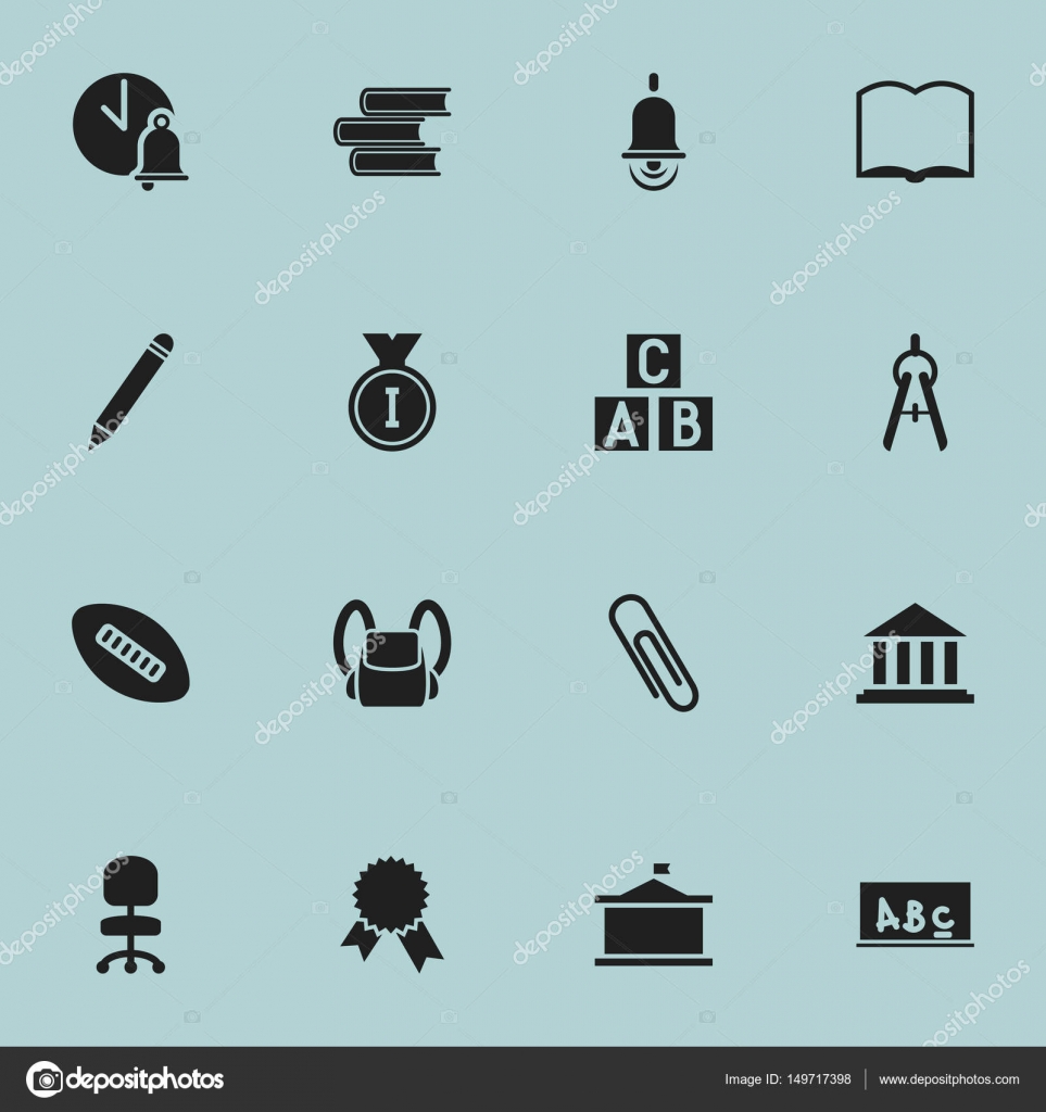 Set Of 16 Editable Education Icons. Includes Symbols Such As Pencil ...