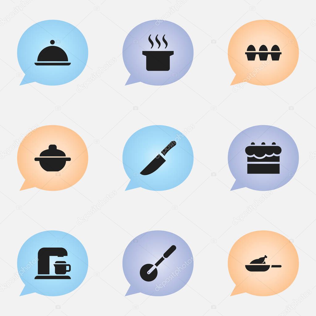 Set de 9 iconos de comidas editables. Incluye símbolos tales como olla ...