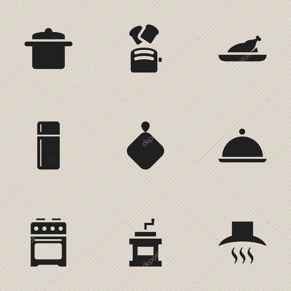 Set de 9 iconos de cocina editables. Incluye s mbolos como Pot-Holder ...