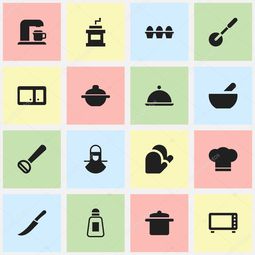 Conjunto de 16 iconos de cocina editables. Incluye símbolos tales como ...
