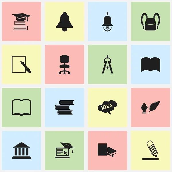 Set Of 16 Editable School Icons. Includes Symbols Such As Univercity ...