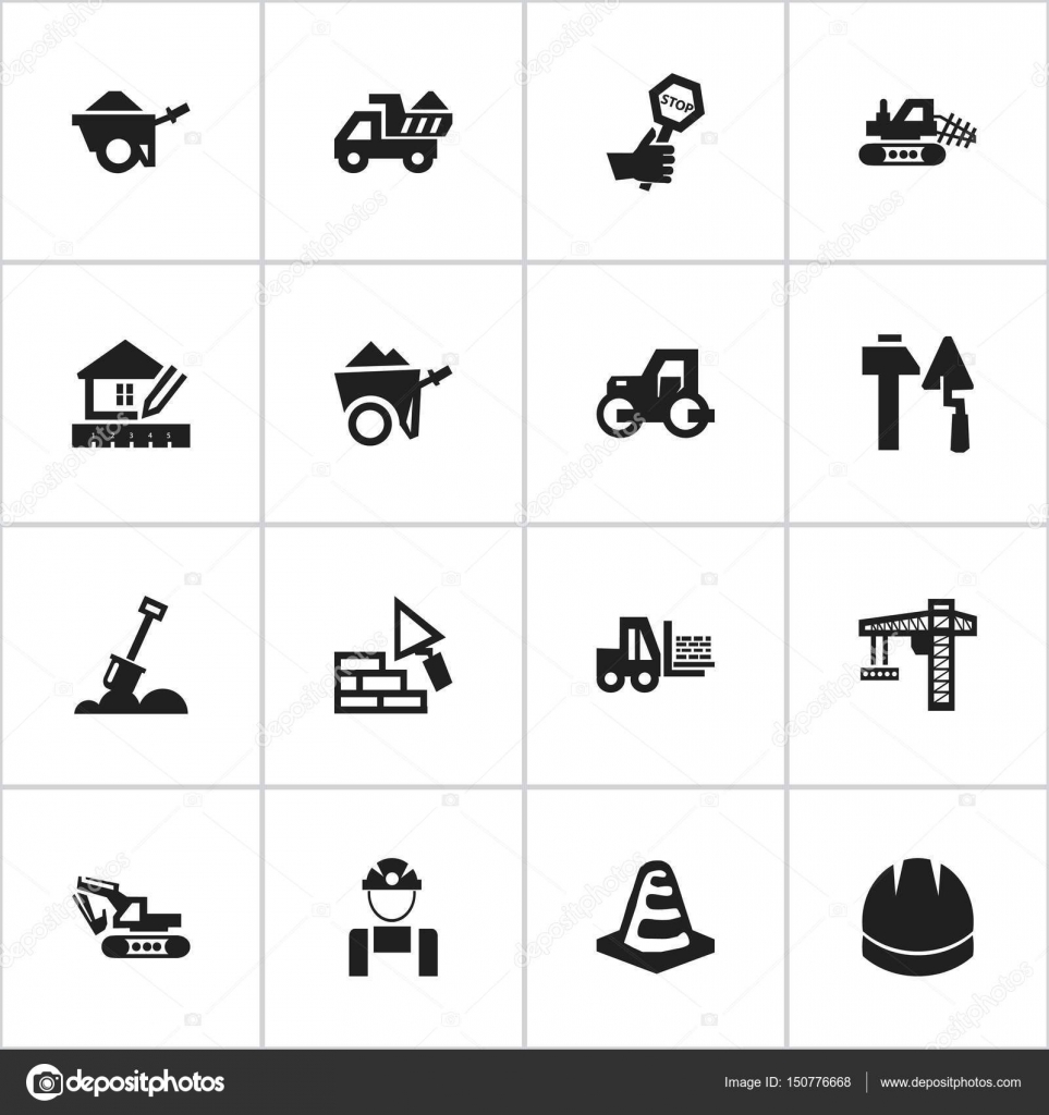 Set Of 16 Editable Building Icons. Includes Symbols Such As Excavation ...