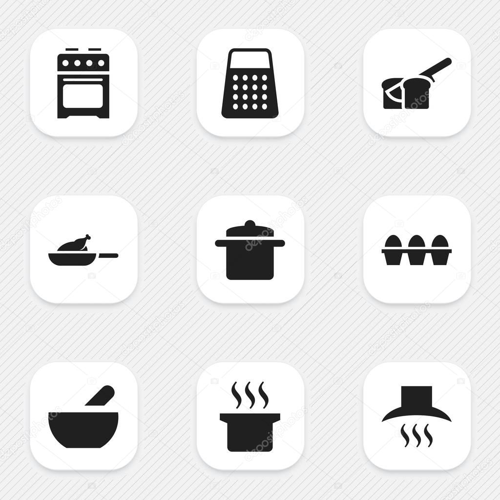 Set de 9 iconos de comidas editables. Incluye símbolos tales como olla ...