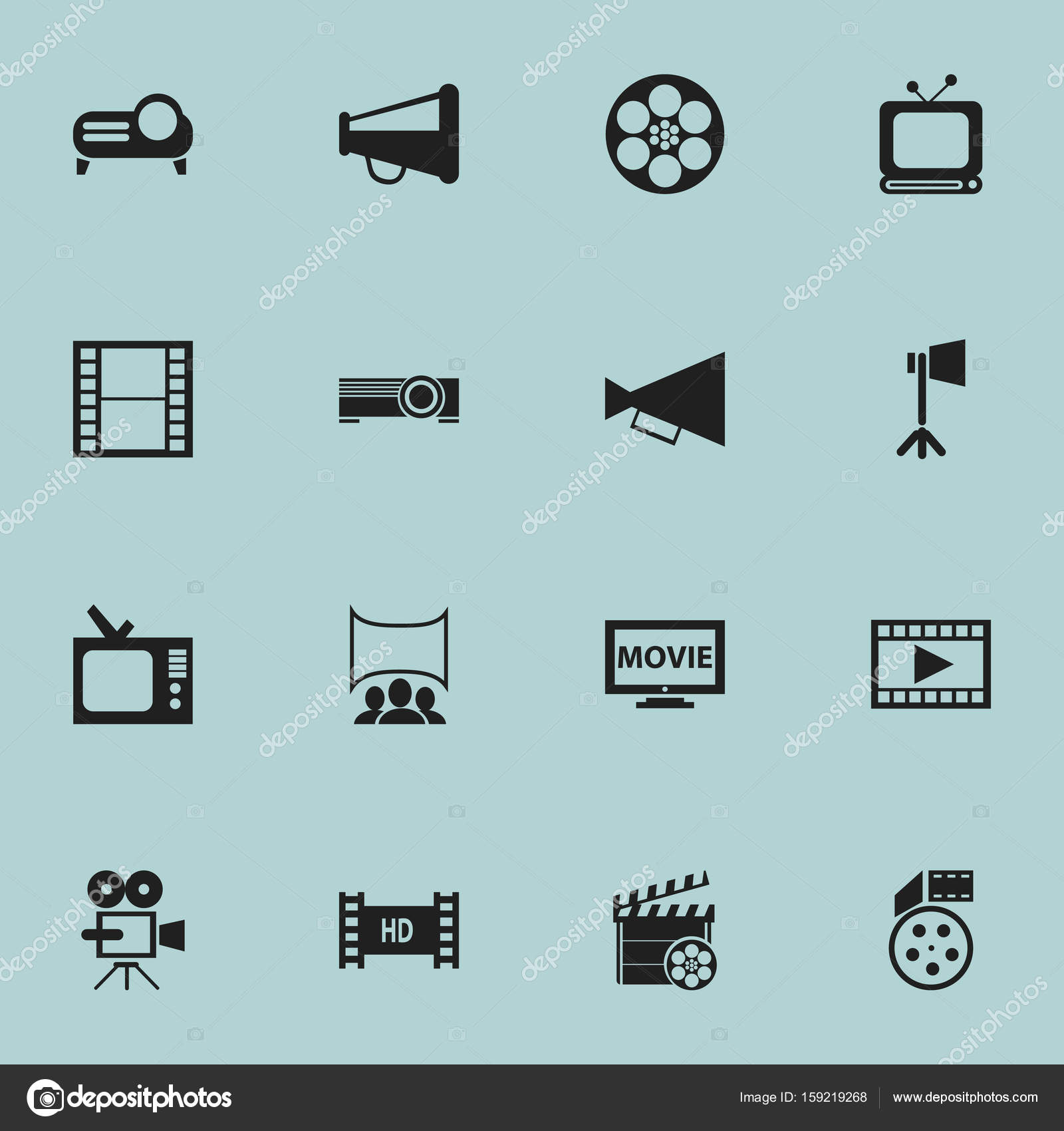 Set Of 16 Editable Movie Icons. Includes Symbols Such As Video, Reel ...