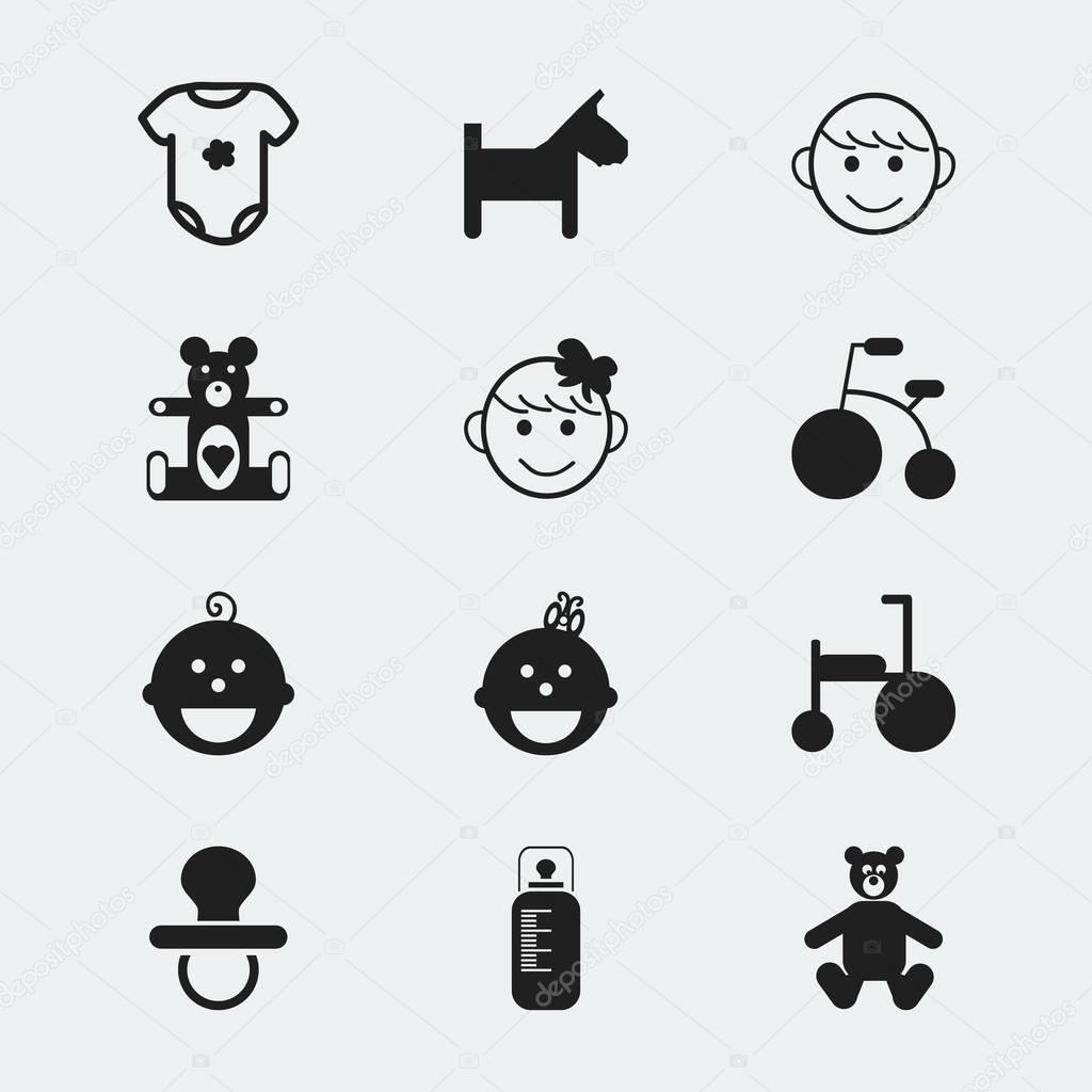 Set de 12 iconos infantiles editables. Incluye símbolos como bicicleta ...