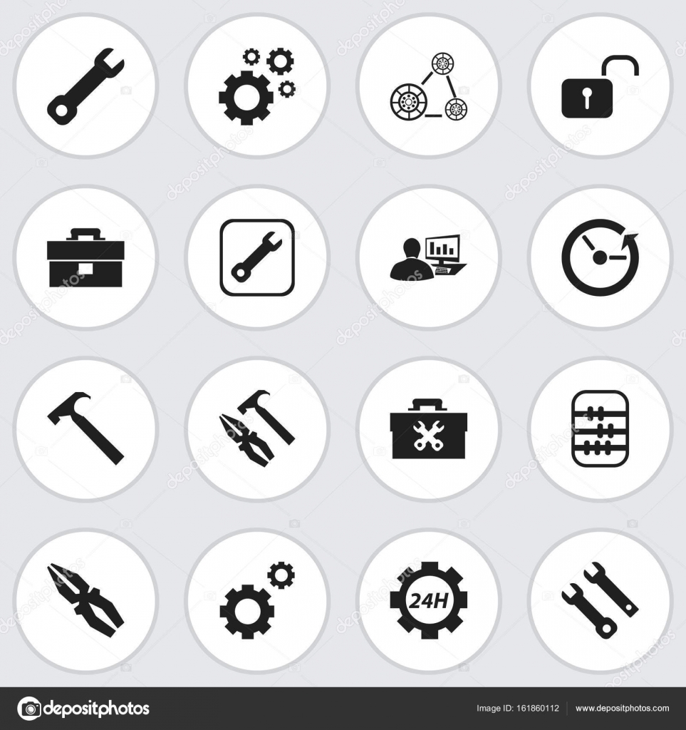 Set Of 16 Editable Mechanic Icons. Includes Symbols Such As Mechanic ...