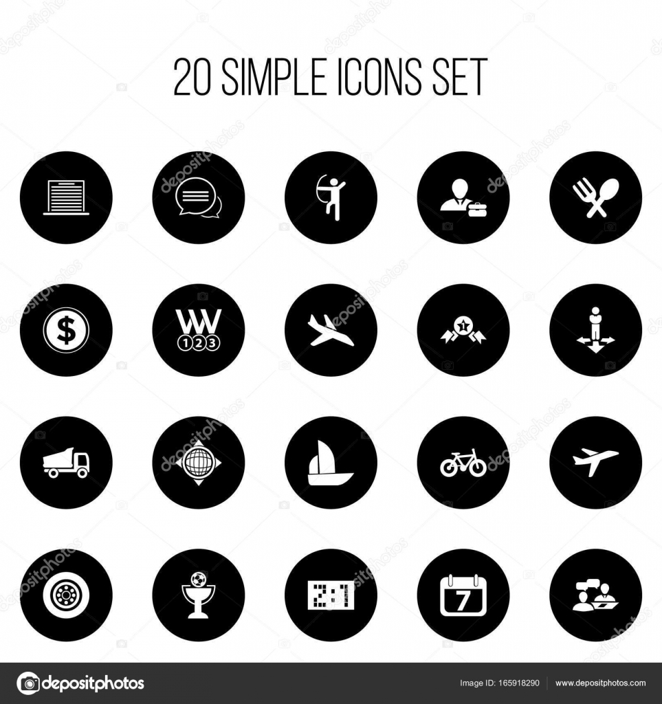 Set Of 20 Editable Complex Icons. Includes Symbols Such As Plane ...