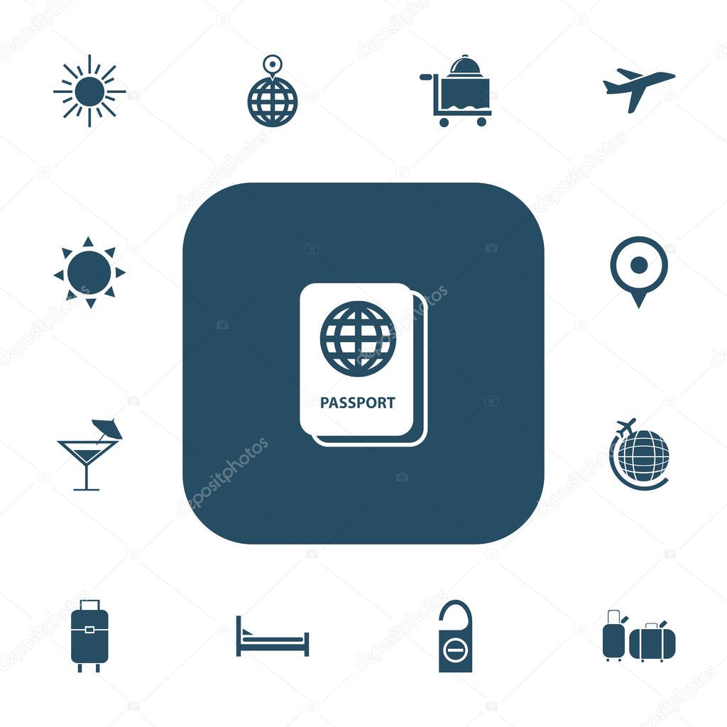 Conjunto de 13 iconos de viaje editables. Incluye símbolos tales como ...