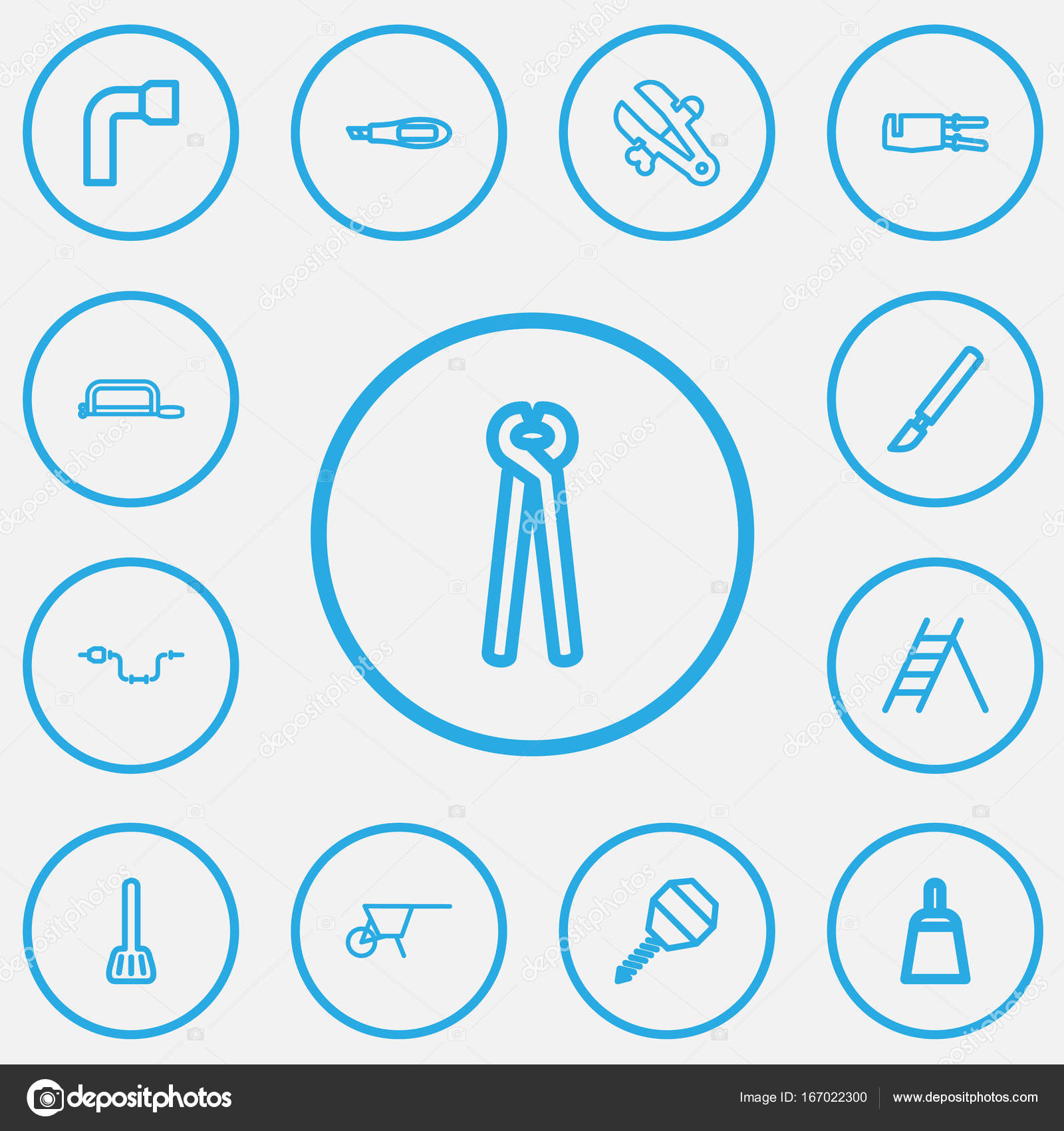 Set Of 13 Editable Equipment Outline Icons. Includes Symbols Such As ...