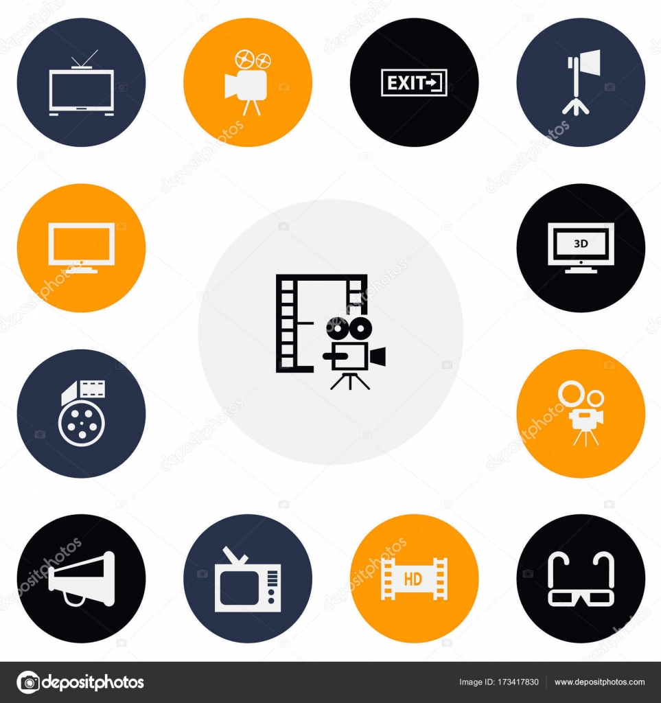 Set Of 13 Editable Filming Icons. Includes Symbols Such As Studio Light ...