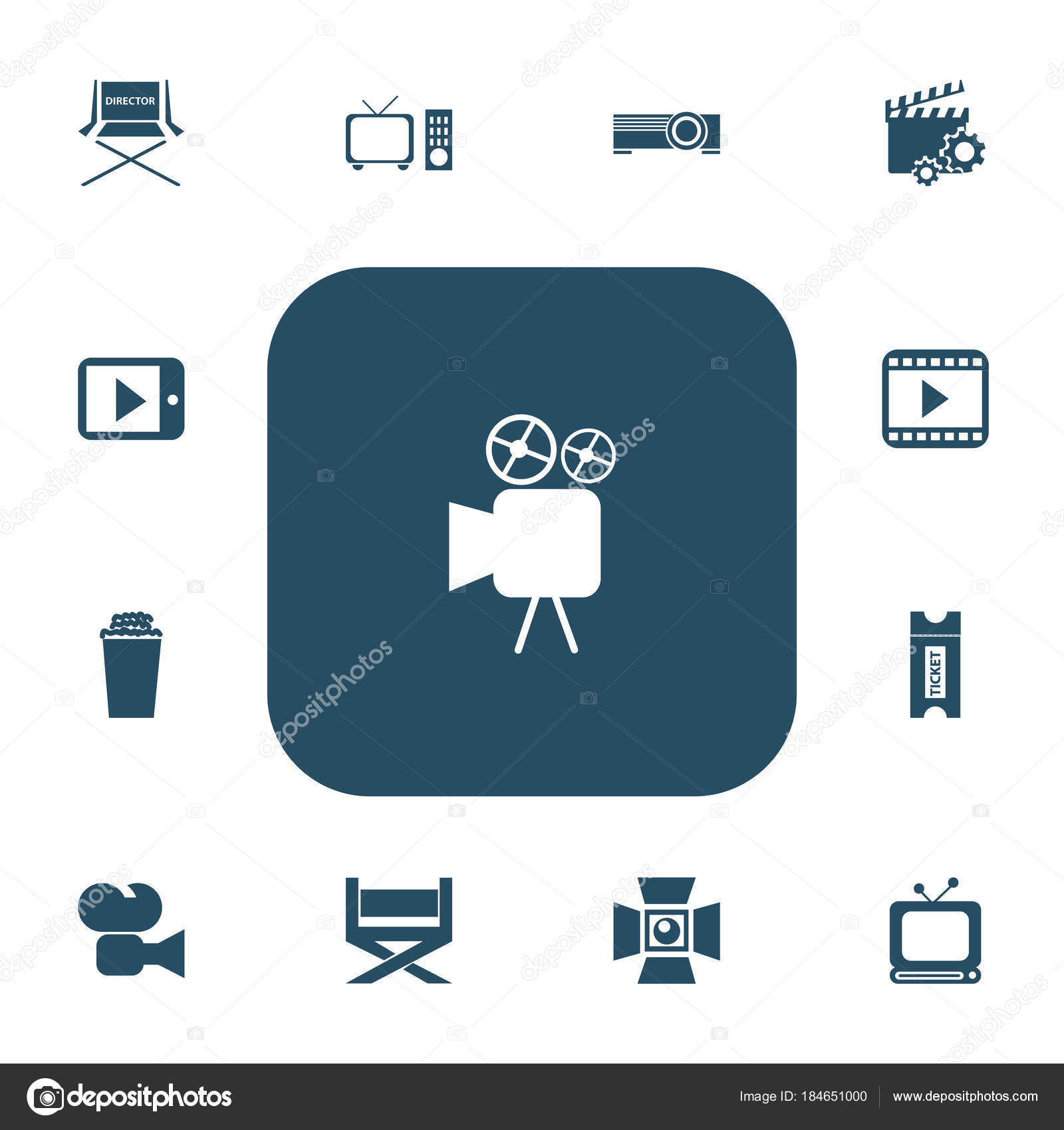 Set of 13 editable cinema icons. Includes symbols such as tv, cinema ...