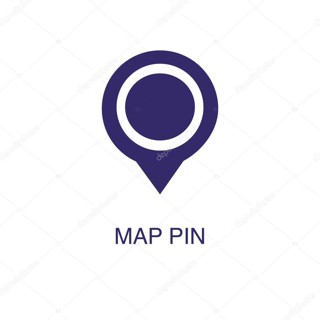 Elemento de pin de mapa en estilo plano simple sobre fondo blanco. Icono de pin de mapa, con ...