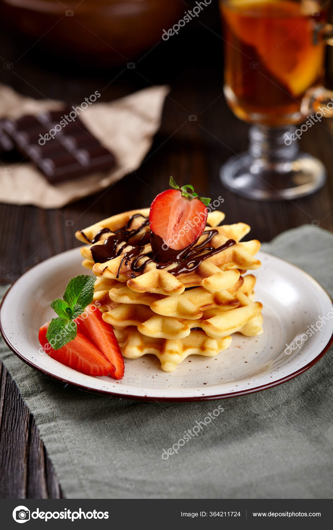 Beautiful Breakfast Homemade Belgian Viennese Waffles Decorated ...